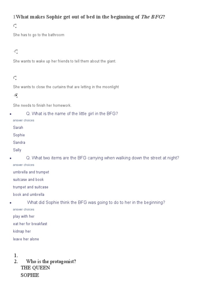 The BFG Quiz | PDF | Foods