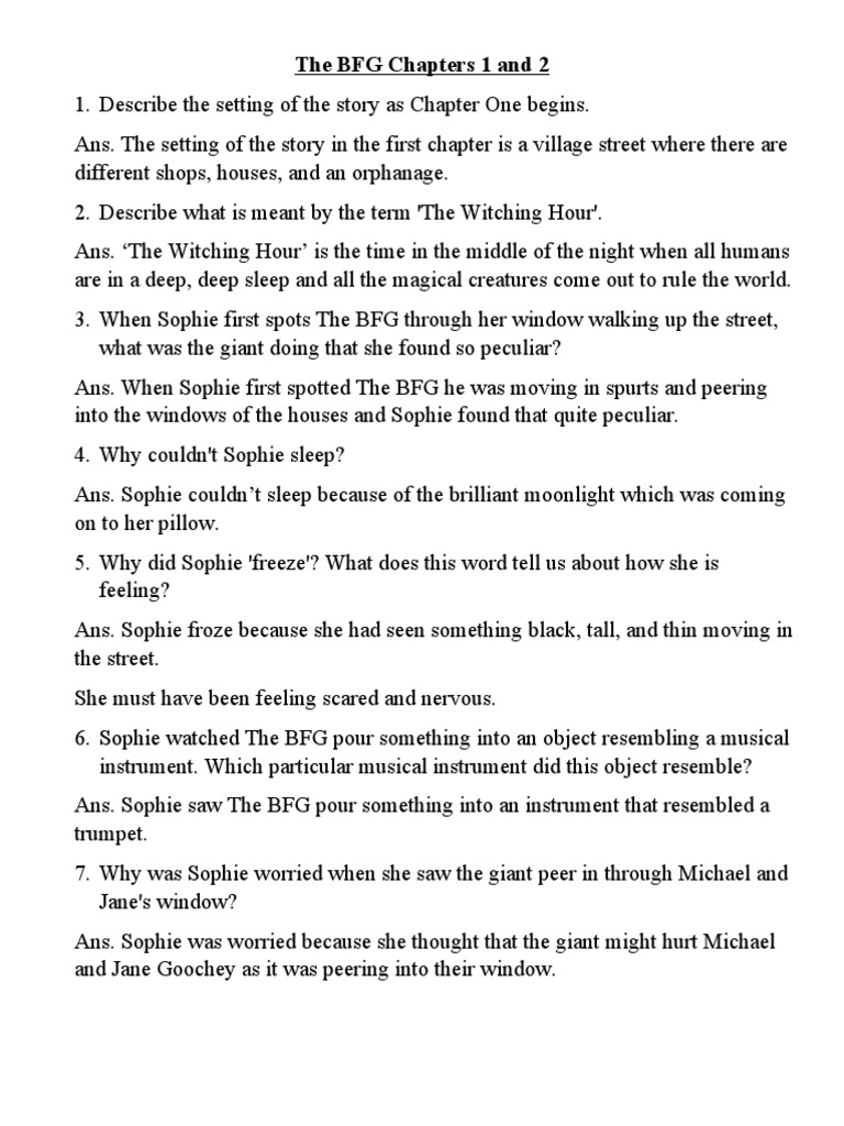 The BFG Chapters 1 and 2 Answers | PDF