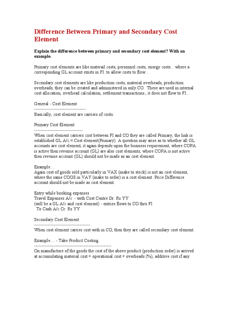 Primary vs Secondary Cost Elements in SAP | PDF | Cost | Cost Of Goods Sold