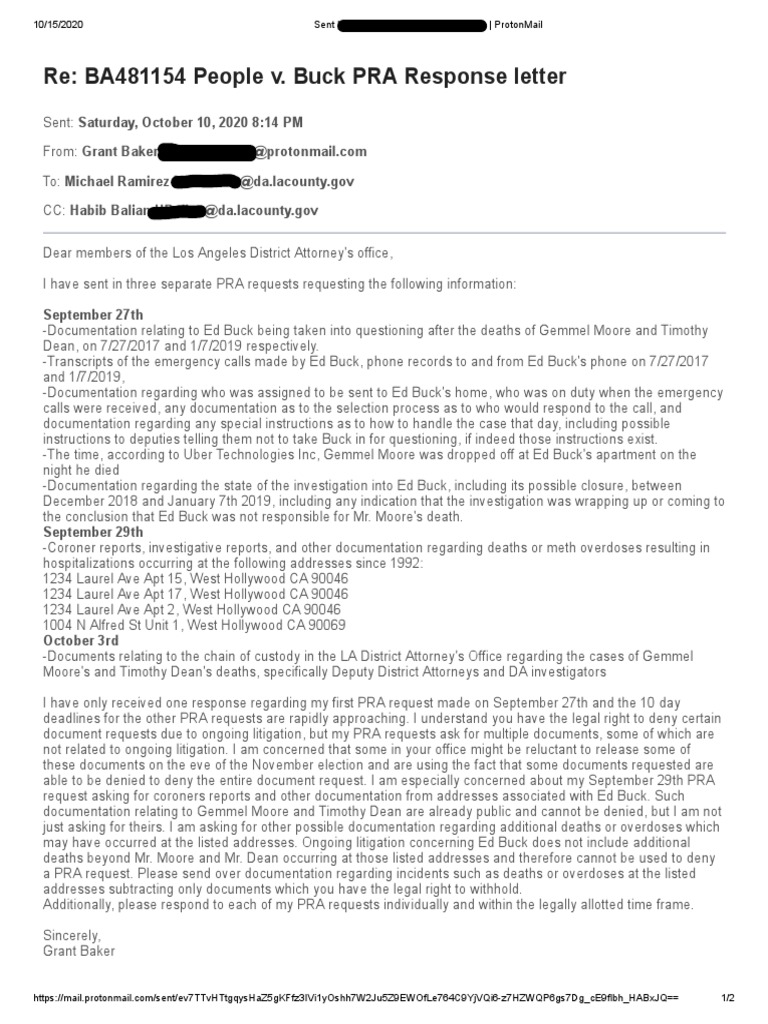 PRA Request To LA DA | PDF | Lawsuit | Justice