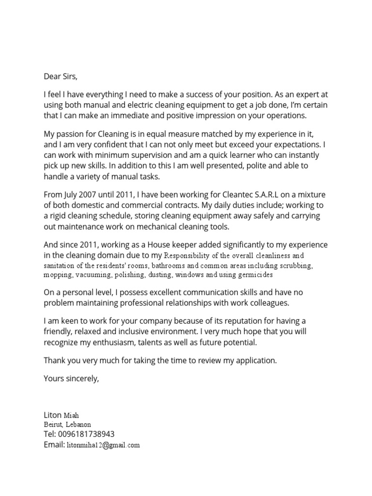 Liton Miah Cover Letter | PDF