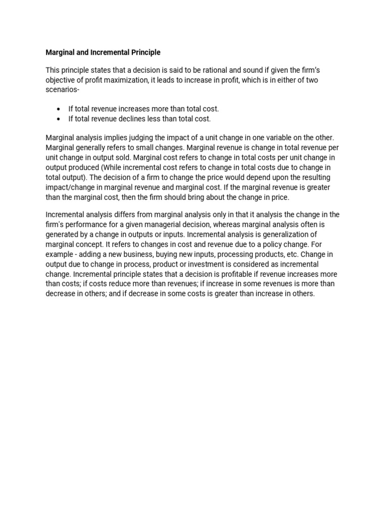 Marginal and Incremental Principle | PDF