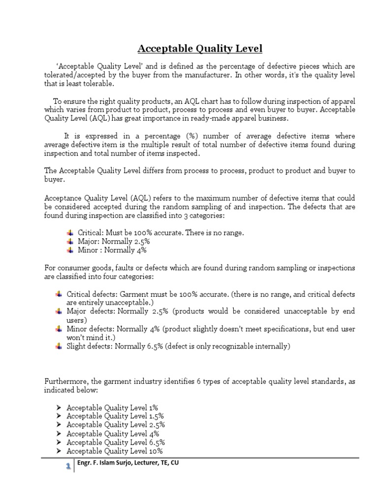 Acceptable Quality Level | PDF | Audit | Business