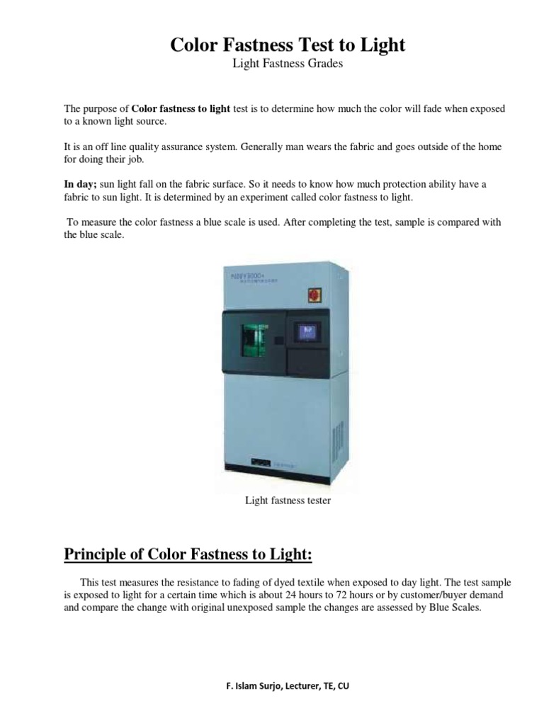 Color Fastness to Light Testing Guide | PDF | Color | Light