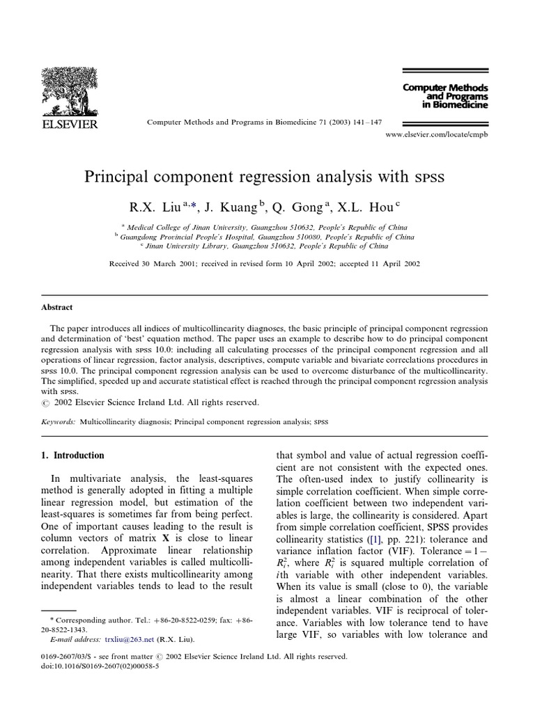 Principal Component Regression with SPSS | PDF | Multicollinearity | Correlation And Dependence