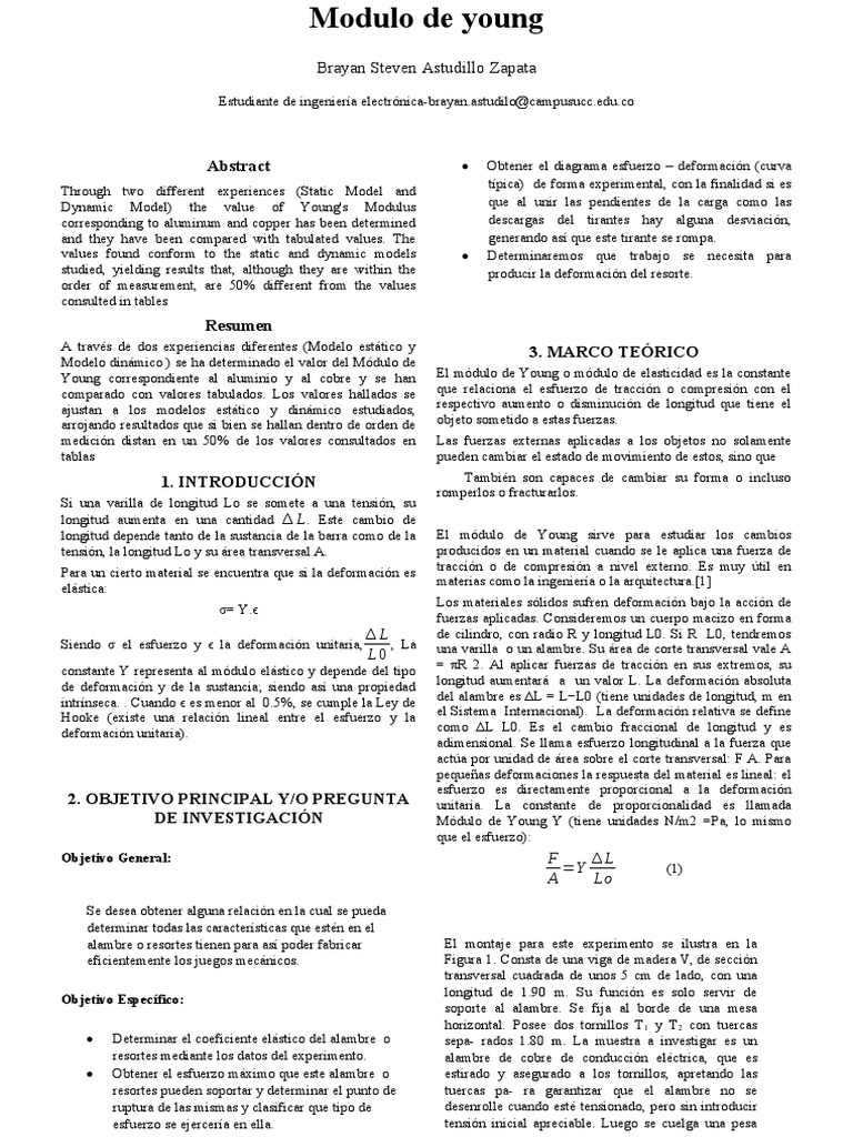 Modulo de Y | PDF | El módulo de Young | Elasticidad (Física)
