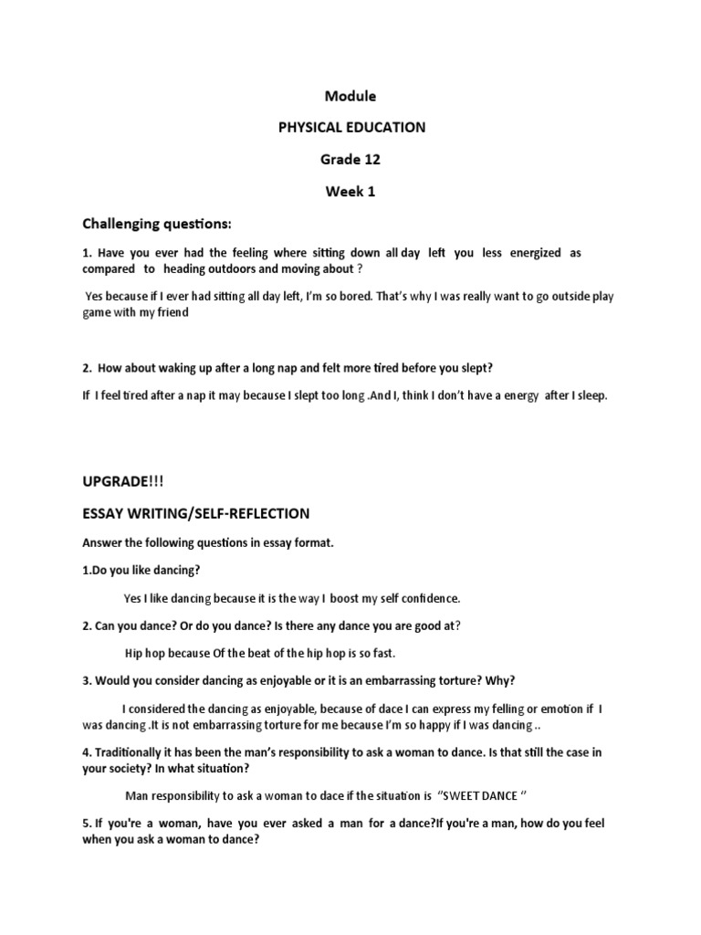 Physical Education Grade 12 Week 1 Challenging Questions | PDF ...