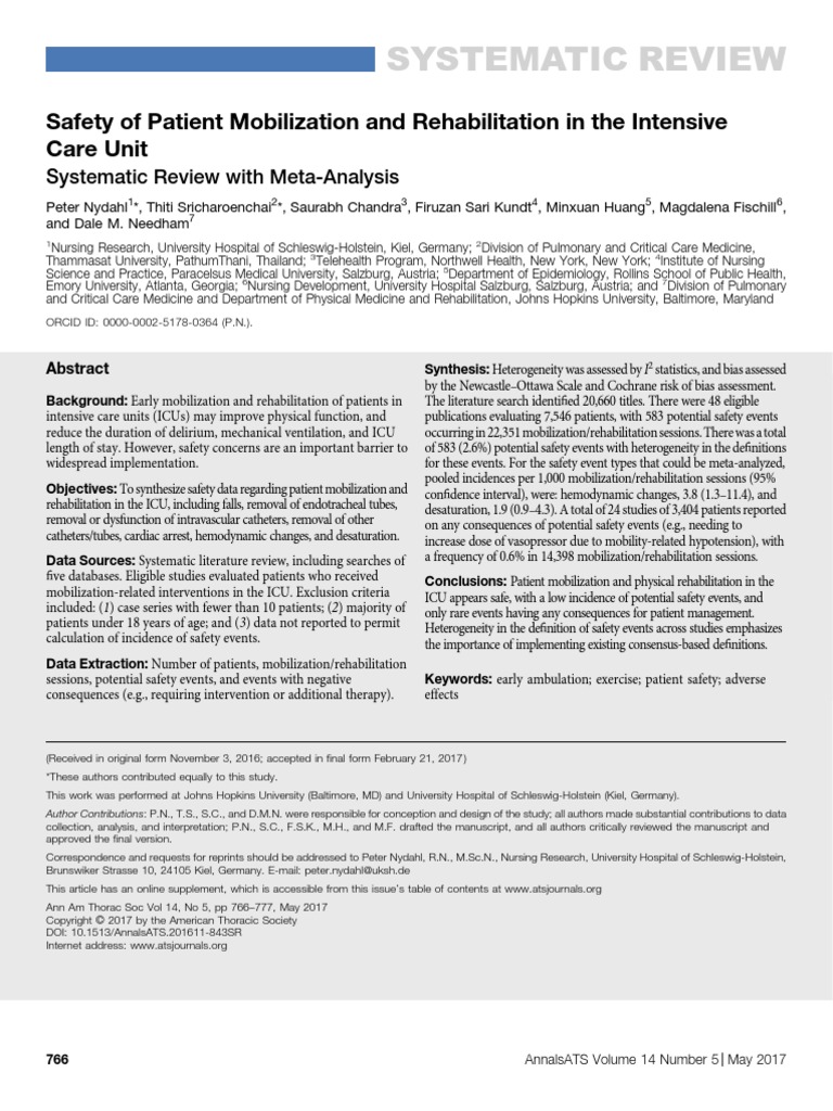 Safety of Patient Mobilization and Rehabilitation in The Intensive Care ...