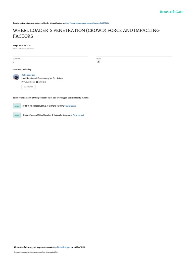 Wheel Loader'S Penetration (Crowd) Force and Impacting Factors | PDF | Loader (Equipment) | Tire