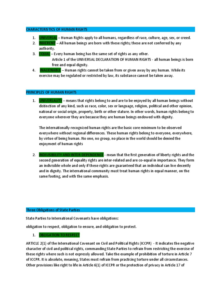 Characteristics of Human Rights | PDF | Civil And Political Rights ...