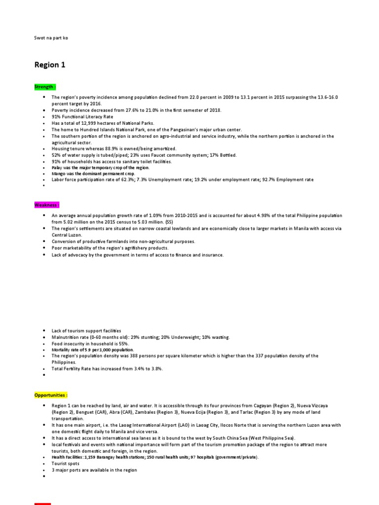 Swot REGION 1 | PDF | Economies | Agriculture