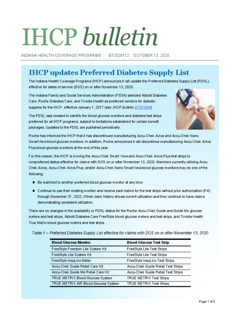 Bulletin: IHCP Updates Preferred Diabetes Supply List | PDF | Disorders ...