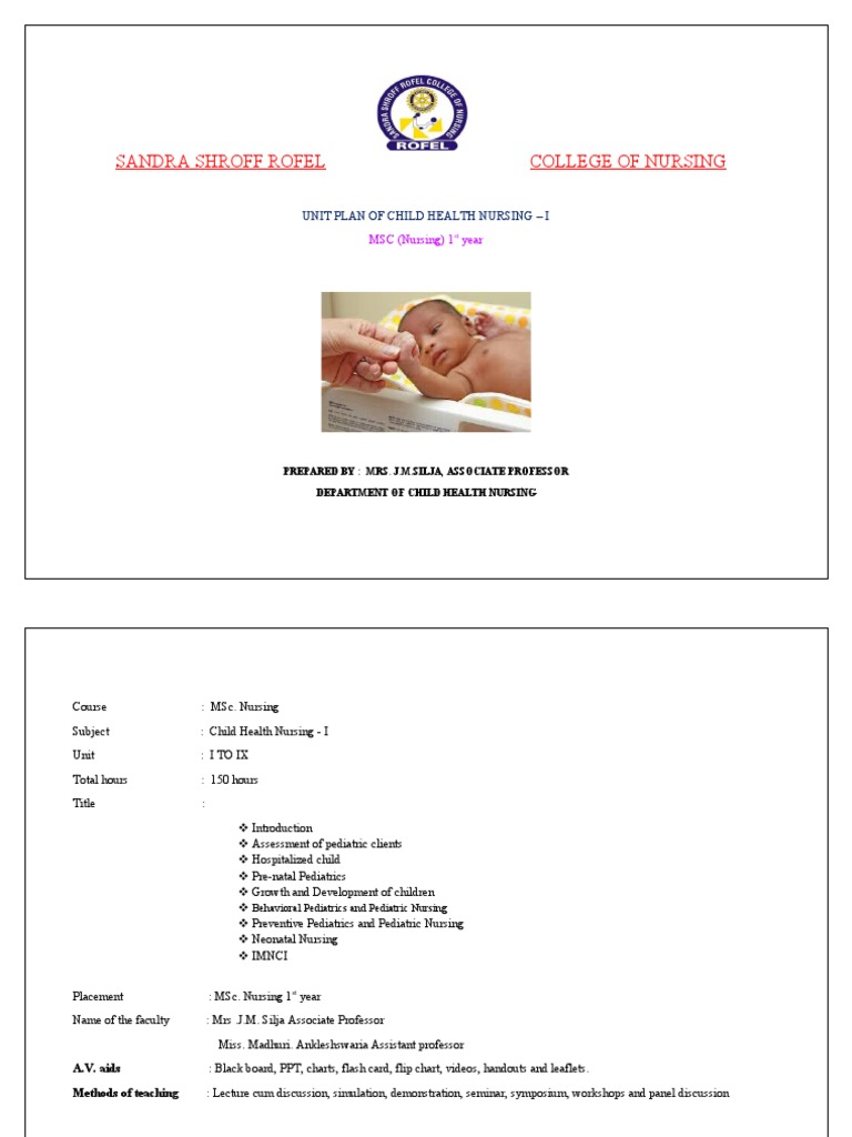 MSC 1st Yr Unit Plan | PDF | Pediatrics | Neonatal Intensive Care Unit
