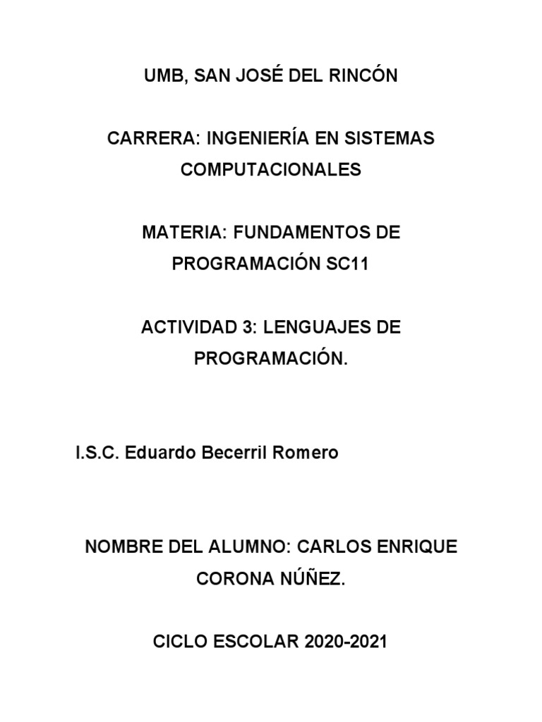 Actividad 3. Lenguajes de Programación | PDF | Lenguaje de programación ...