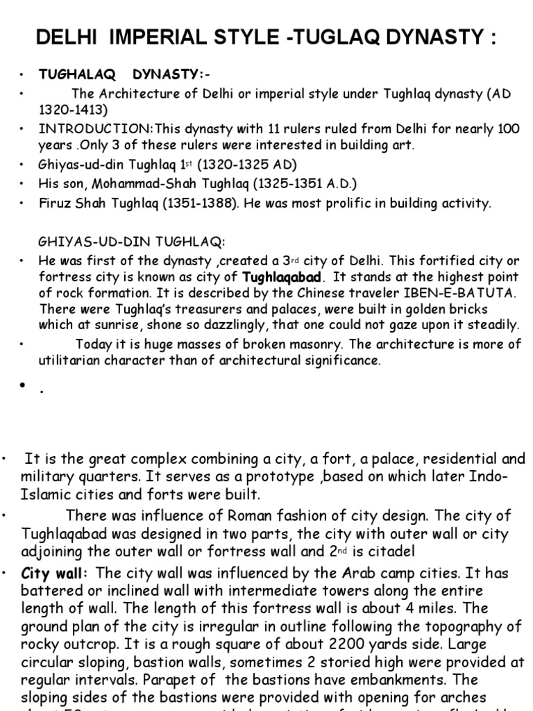 Tughlaq Dynasty: Imperial Architecture Overview | PDF | Dome ...