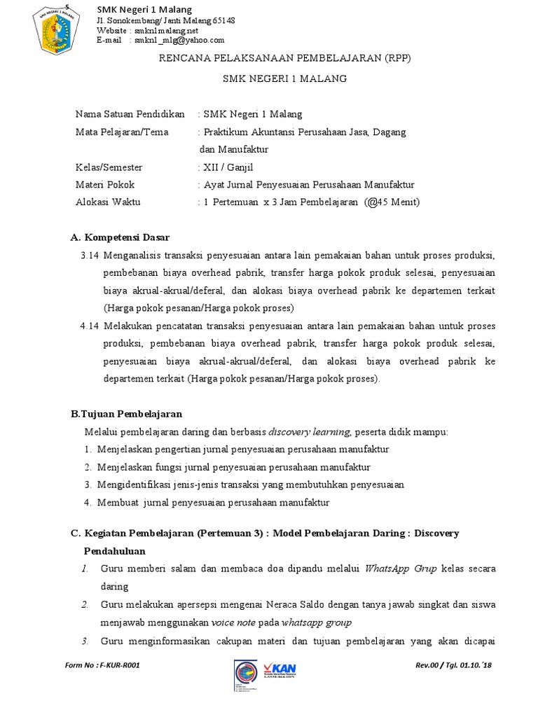 RPP KD 3.27 Praktikum Manufaktur | PDF