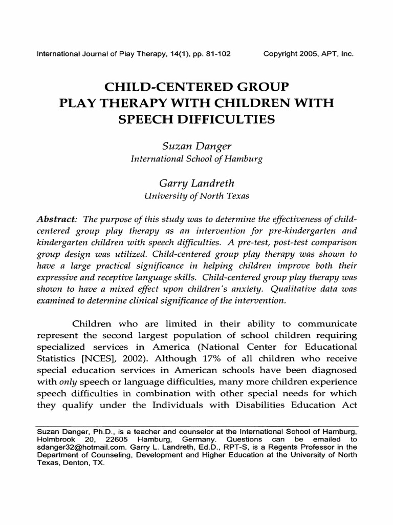 Child-Centered Group Play Therapy With Children With Speech ...