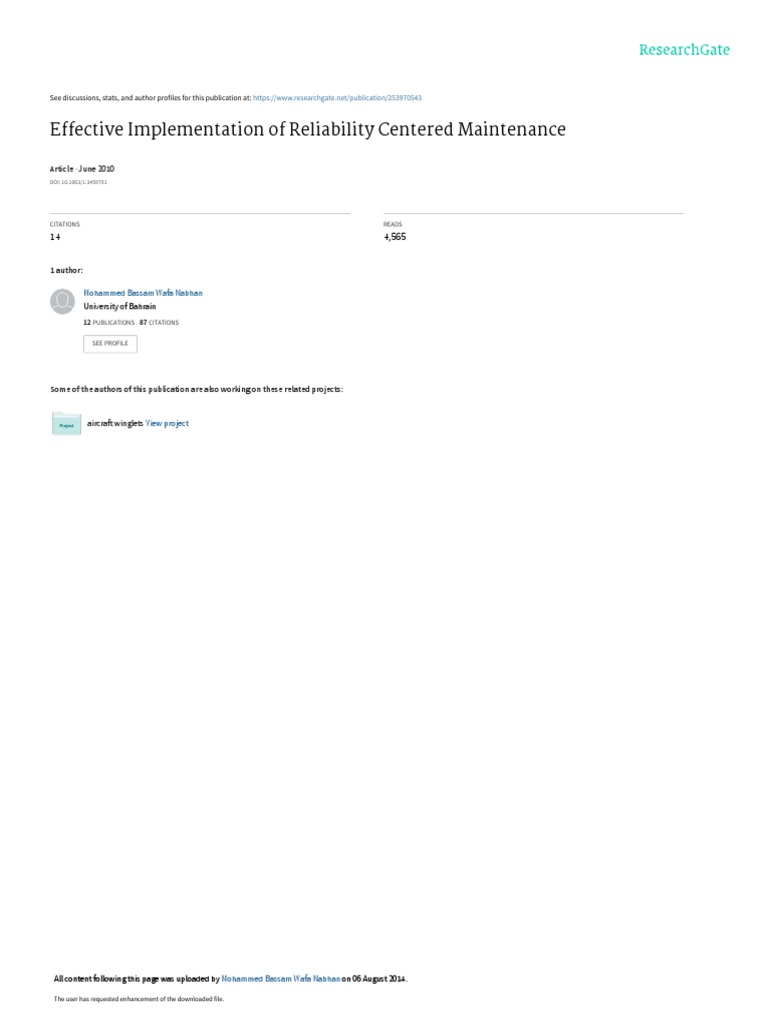 Effective Implementation of Reliability Centered Maintenance | PDF | Reliability Engineering ...