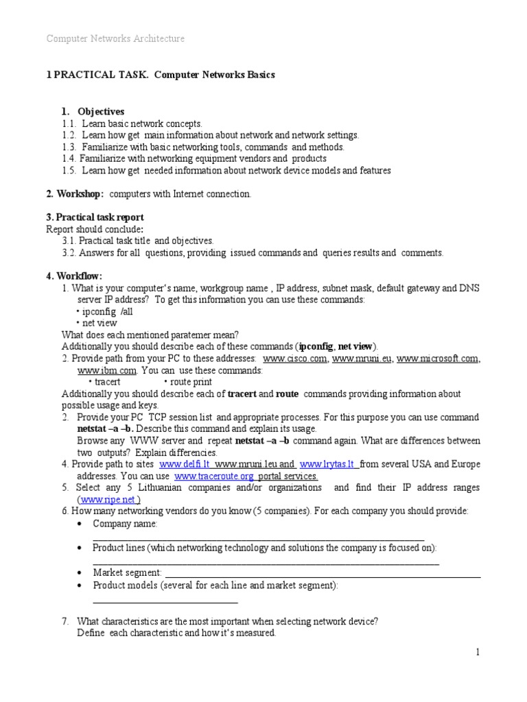 1 PRACTICAL TASK. Computer Networks Basics | PDF | Ip Address | Computer Network