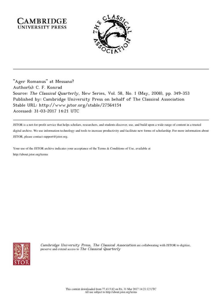 Ager Romanus at Messana KONRAD | PDF | Ancient Rome