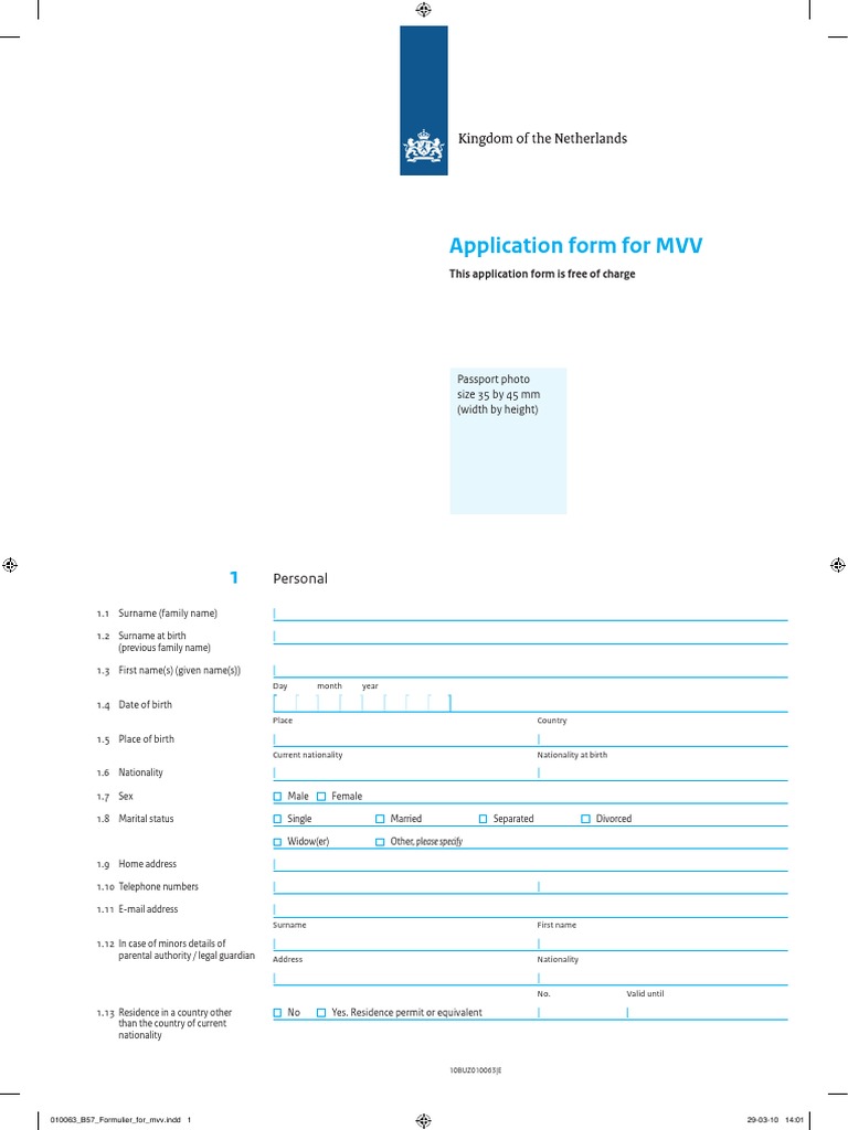 MVV Application Form for the Netherlands | PDF | Passport | Nationality