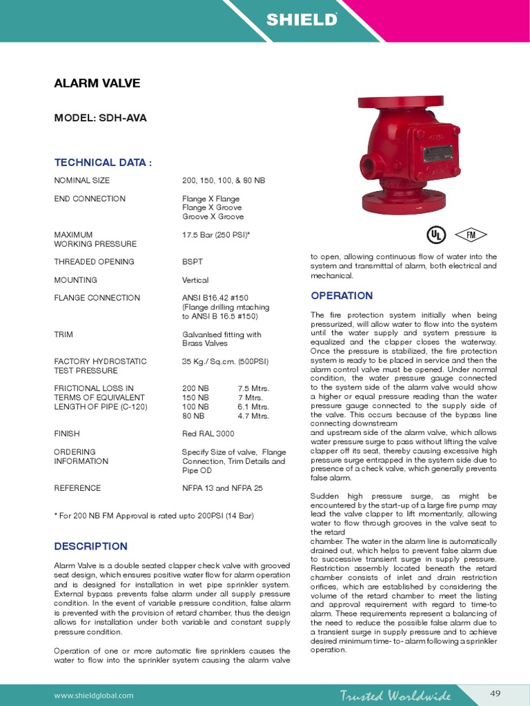 Alarm Valve: Model: Sdh-Ava | PDF | Fire Sprinkler System | Valve