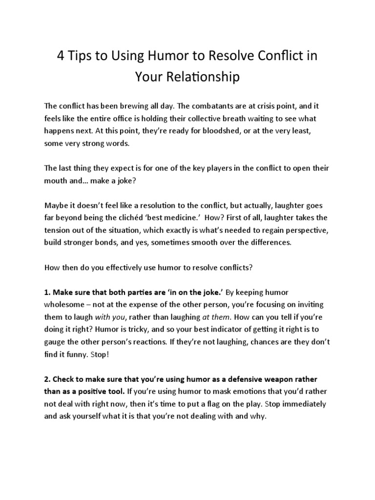 4 Tips To Using Humor To Resolve Conflict in Your Relationship | PDF ...