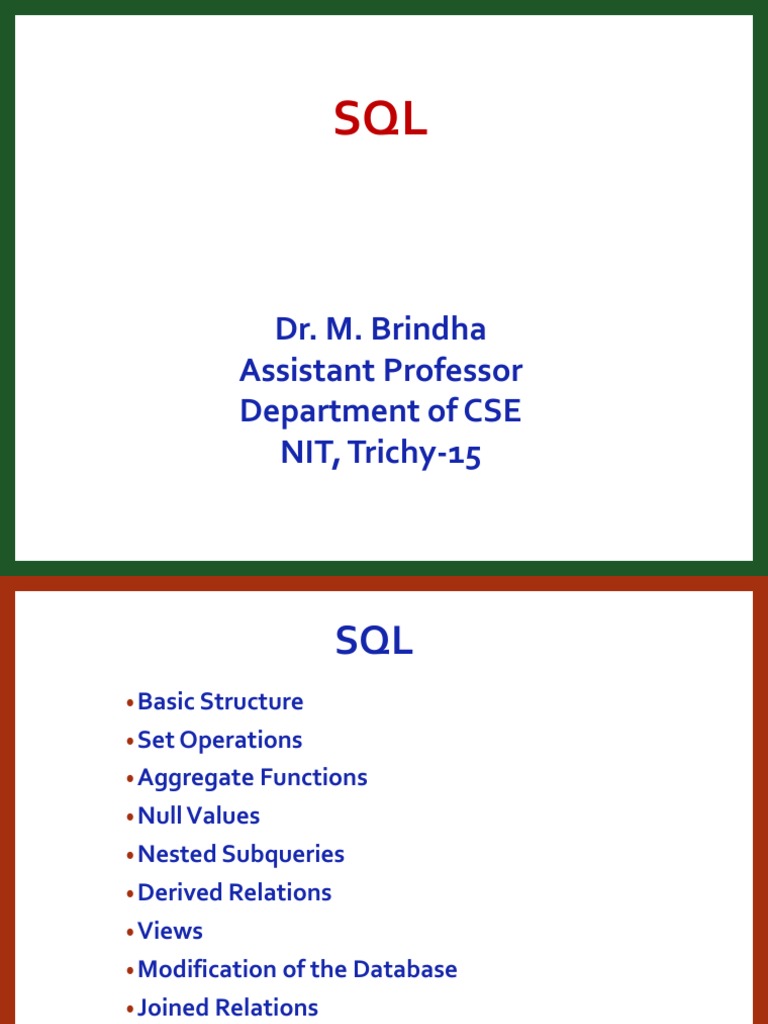 Dr. M. Brindha Assistant Professor Department of CSE NIT, Trichy-15 ...