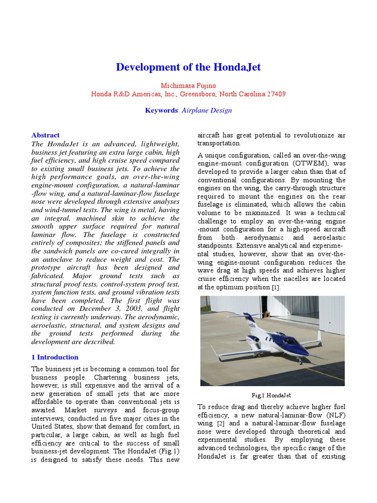 HondaJet Development and Design Insights | PDF | Landing Gear | Airfoil