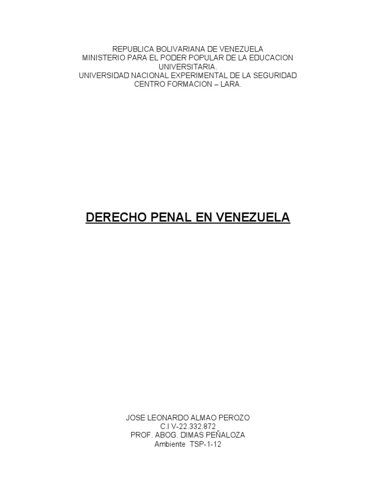 Derecho Penal en Venezuela - Jose Almao | PDF | Castigos | Derecho penal