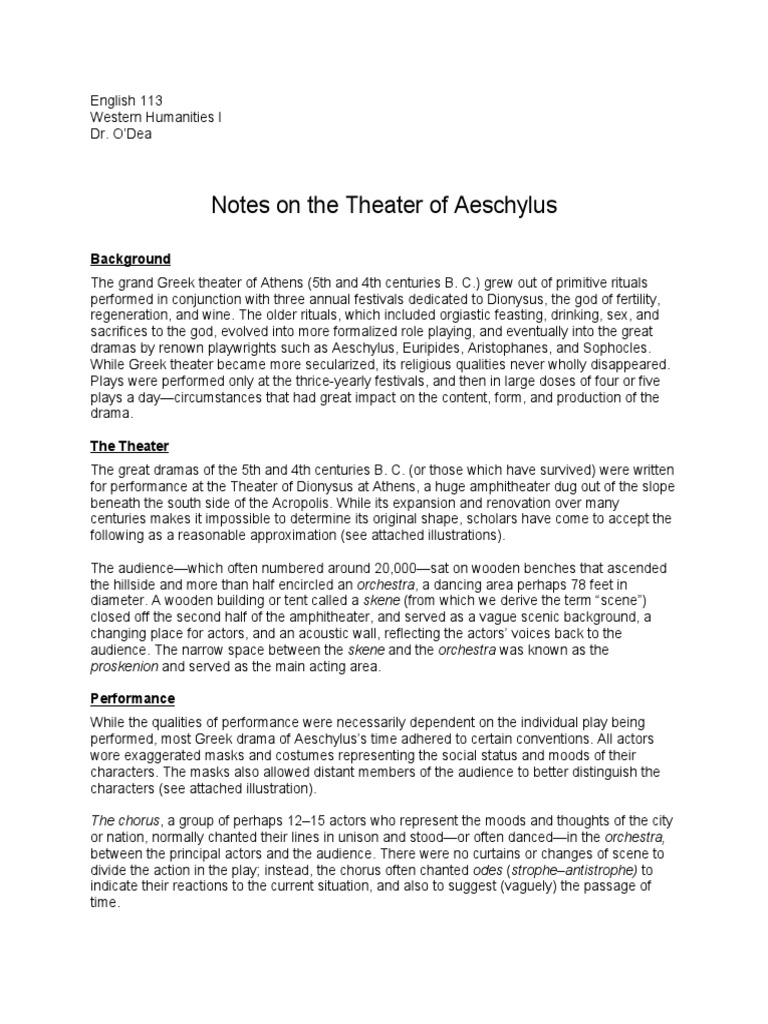 Notes On The Theater of Aeschylus: Background | PDF | Oresteia | Aeschylus