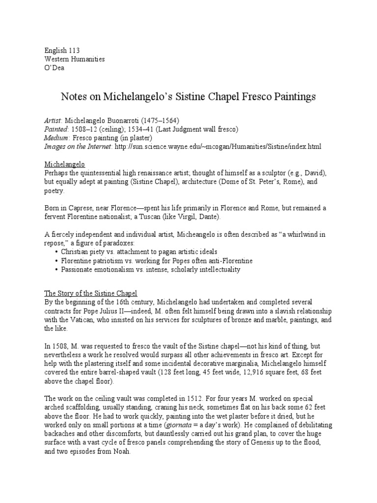 Notes On Michelangelo's Sistine Chapel Fresco Paintings | PDF ...
