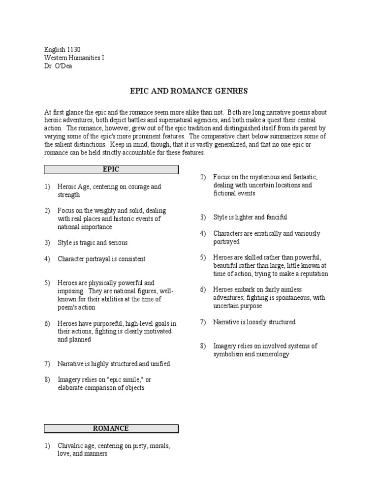 Epic-Romance Genres | PDF | Hero | Chivalric Romance