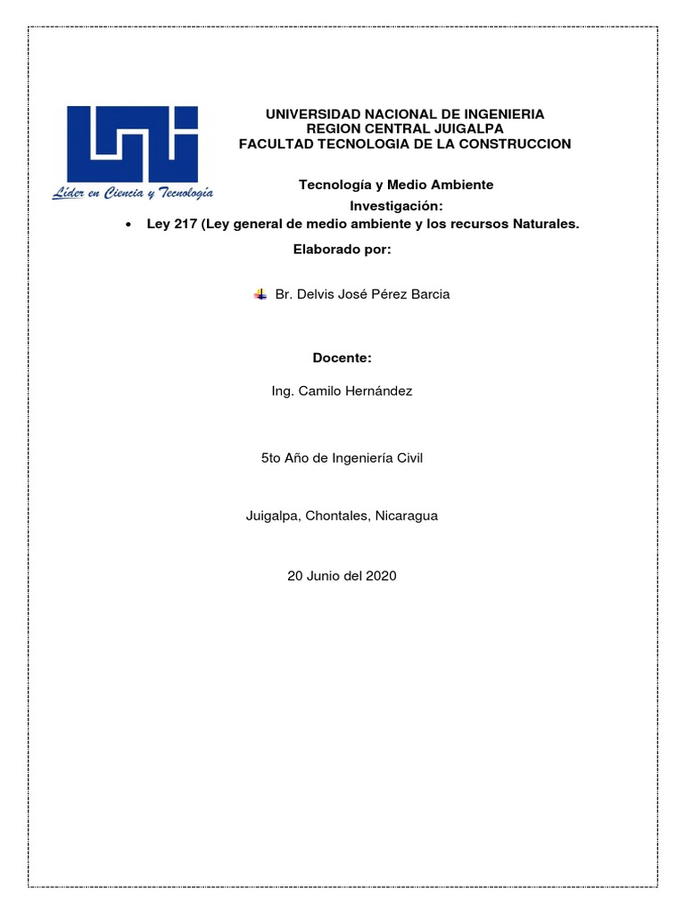 Ley 217 PDF | PDF | Nicaragua | Entorno natural