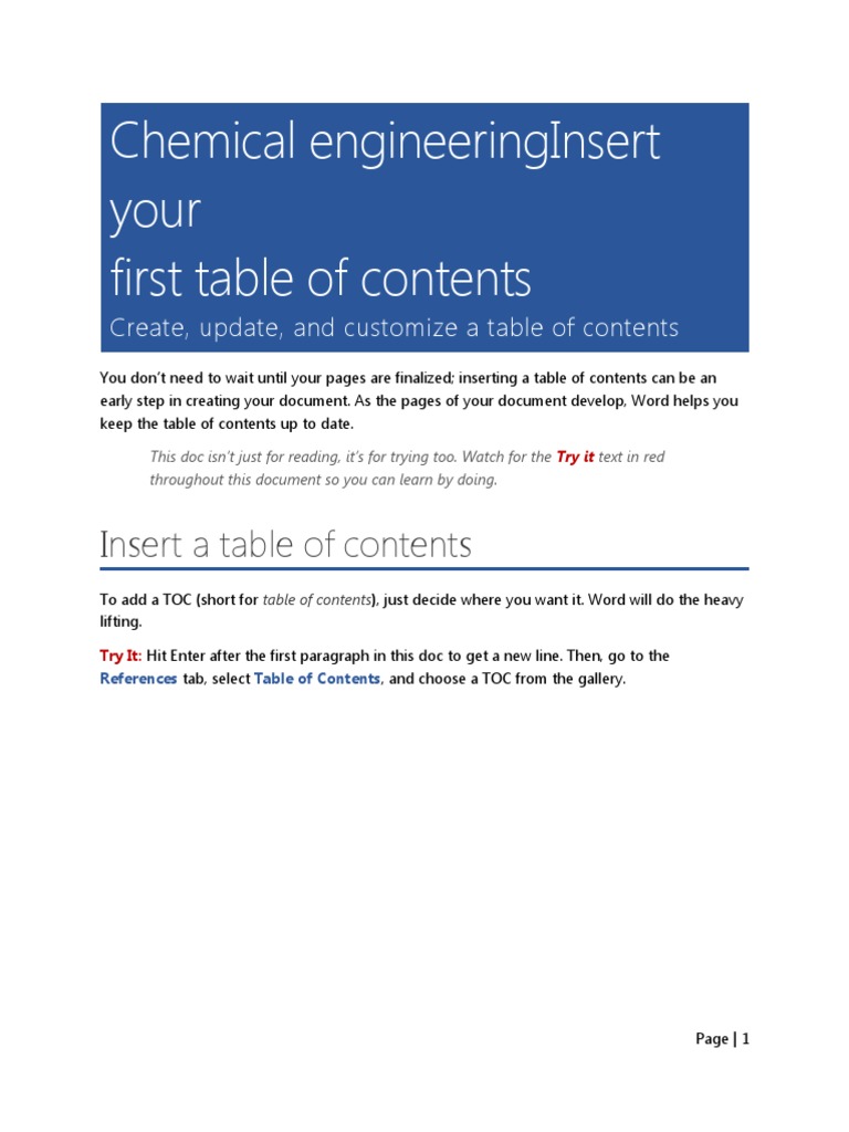 Create and Update TOC in Word | PDF | Table Of Contents | Software