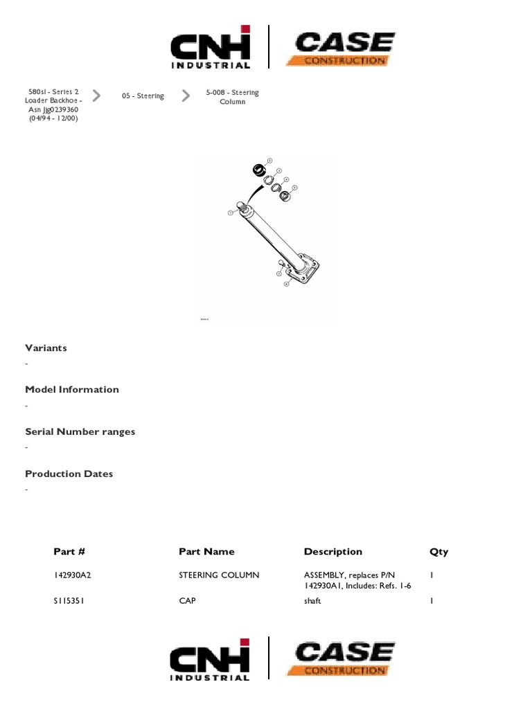 Variants: 580sl - Series 2 Loader Backhoe - Asn Jjg0239360 (04/94 - 12/00) 05 - Steering 5-008 ...