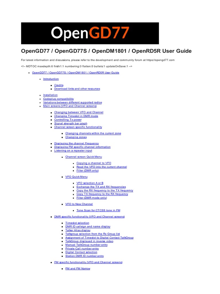 Opengd77 / Opengd77S / Opendm1801 / Openrd5R User Guide | PDF ...