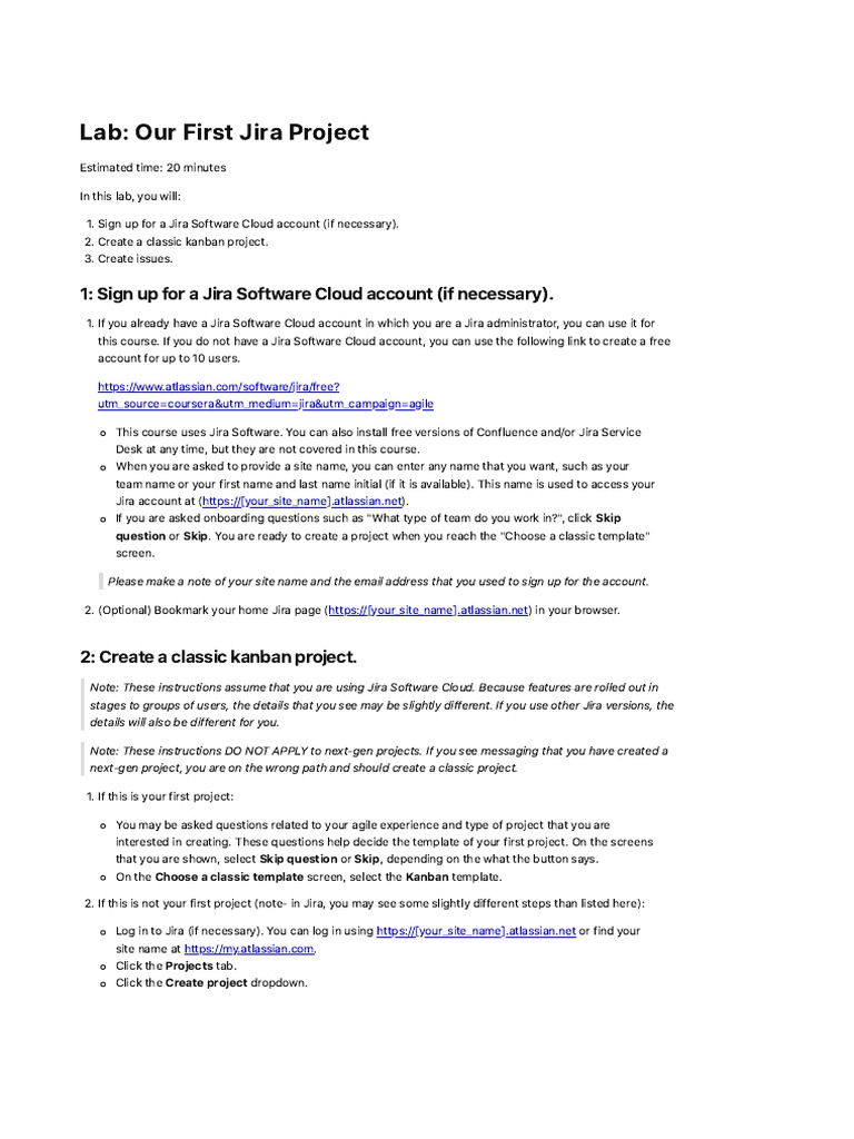 Lab: Our First Jira Project: 1: Sign Up For A Jira Software Cloud ...