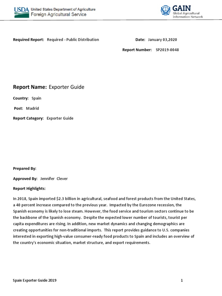 Exporter Guide Madrid Spain 12-31-2019 | PDF | Foods | Retail