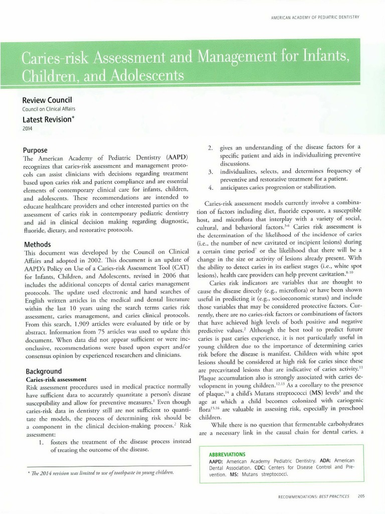 AAPD Caries Risk Management For Infants | PDF | Oral Hygiene | Dentistry