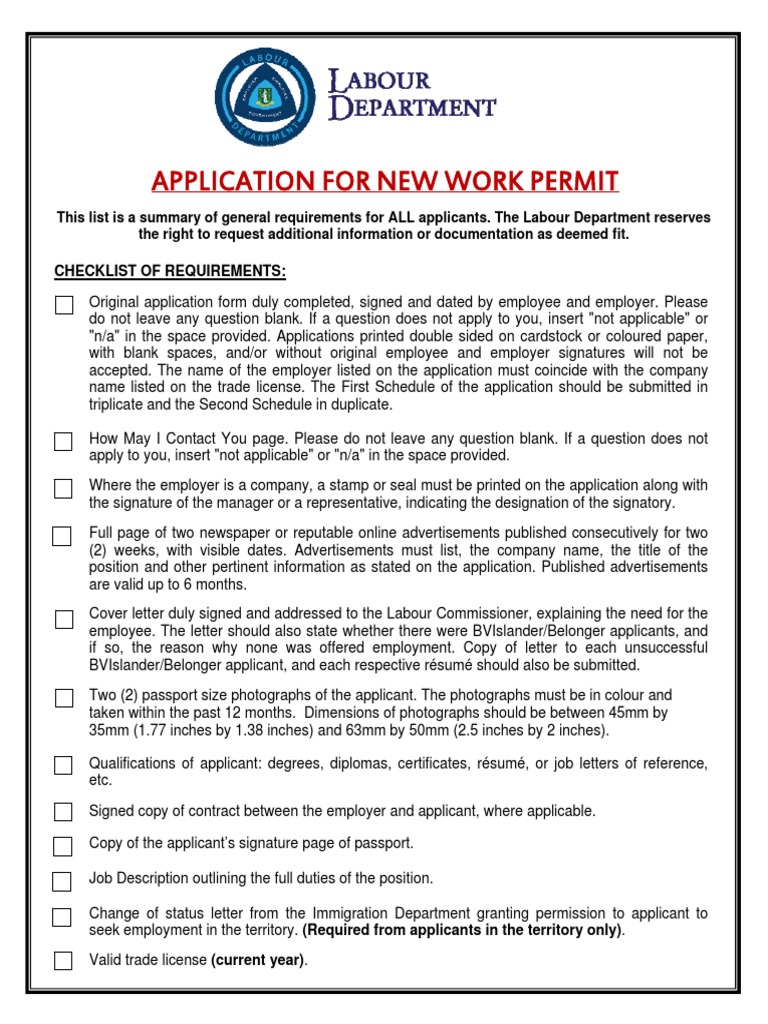 Application For New Work Permit: Checklist of Requirements | PDF ...