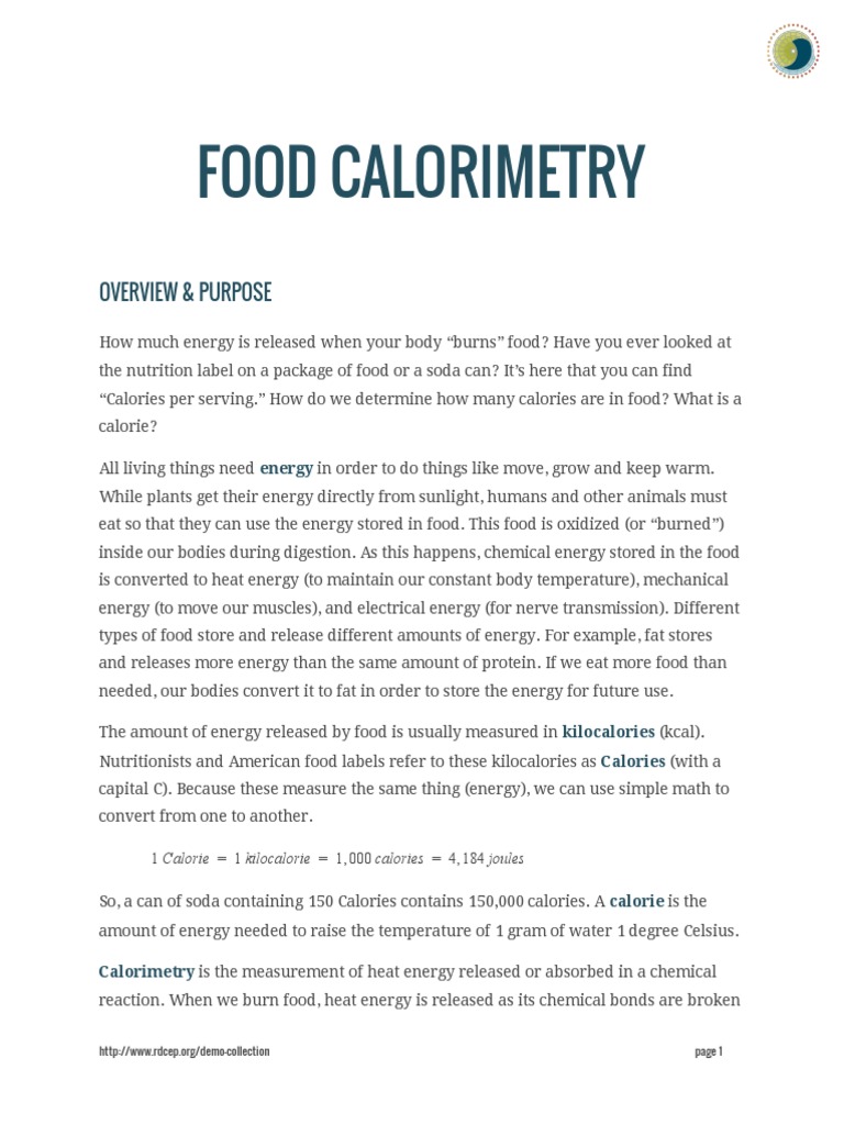 Food Calorimetry: Overview & Purpose | PDF | Calorie | Food Energy