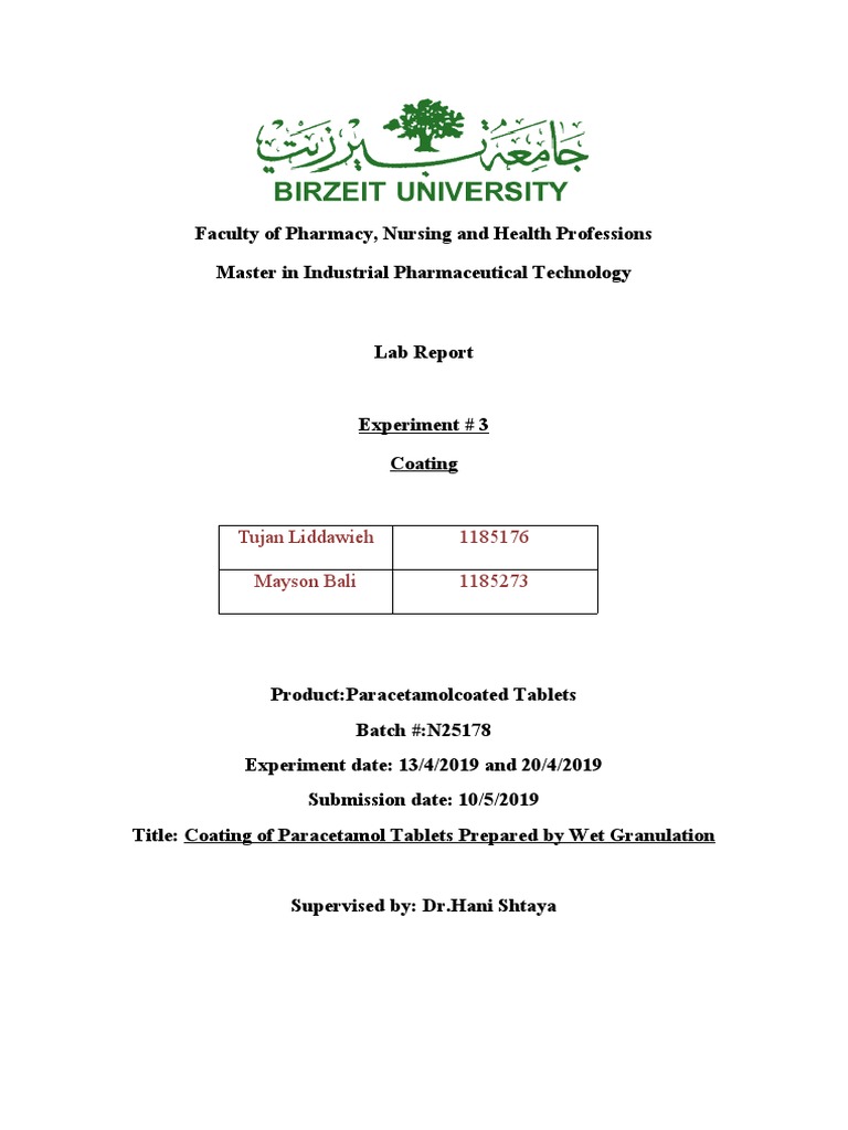 Coating Report Final | PDF | Tablet (Pharmacy) | Chemical Substances