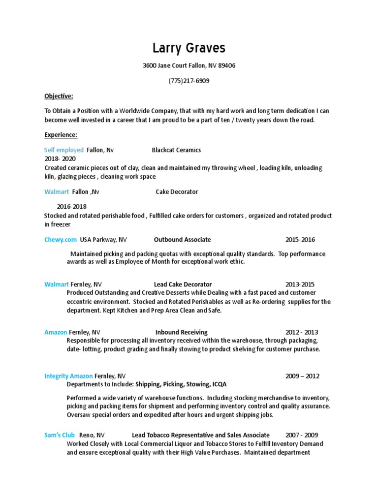 Larry Graves: Career Resume Overview | PDF | Warehouse | Inventory