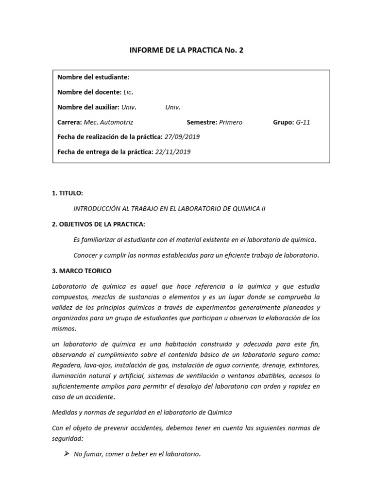 Introducción Al Trabajo en El Laboratorio de Quimica Ii | PDF ... Introducción Al Trabajo en El Laboratorio de Quimica Ii | PDF ...