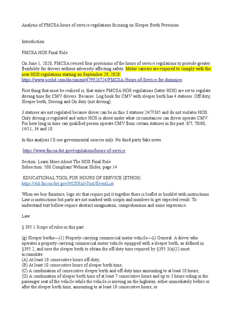 FMCSA HOS For Dummies | PDF | Land Transport | Transport