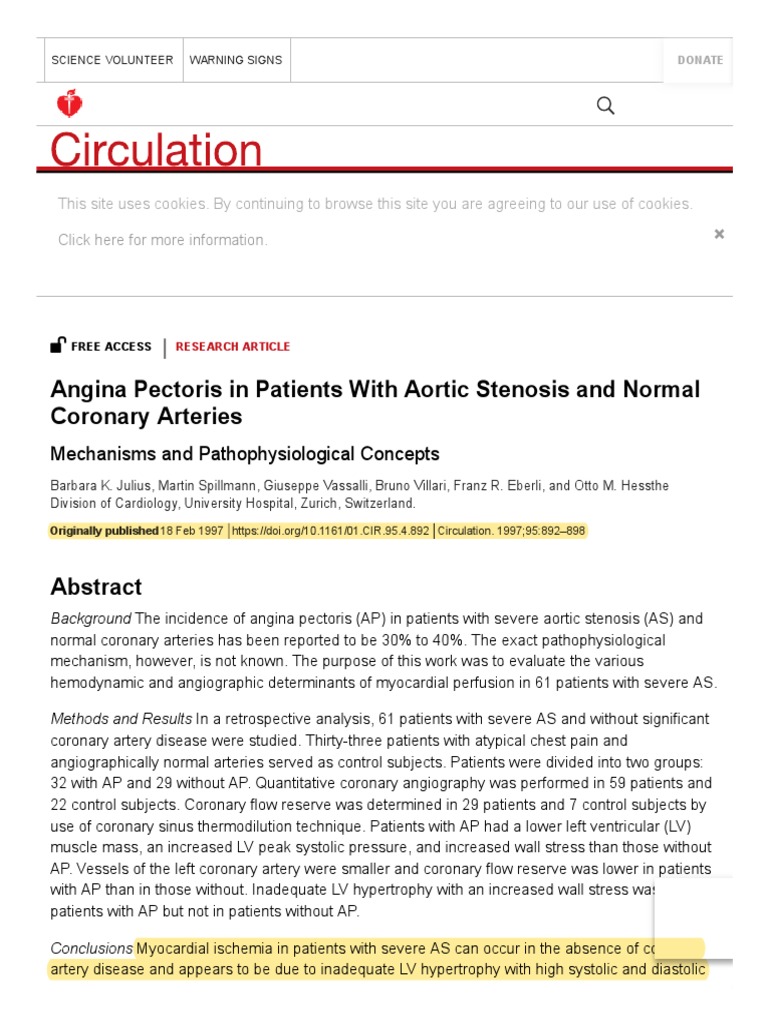 Angina Pectoris in Patients With Aortic Stenosis and Normal Coronary ...