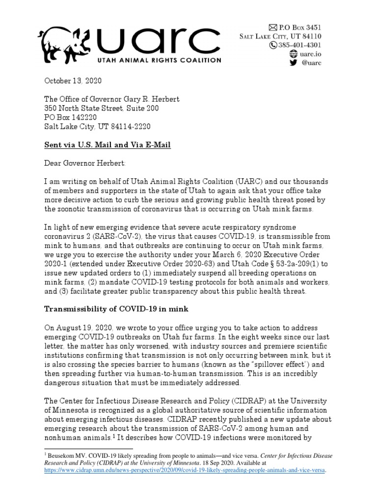 Sent Via U.S. Mail and Via E-Mail | PDF | Infection | Transmission ...