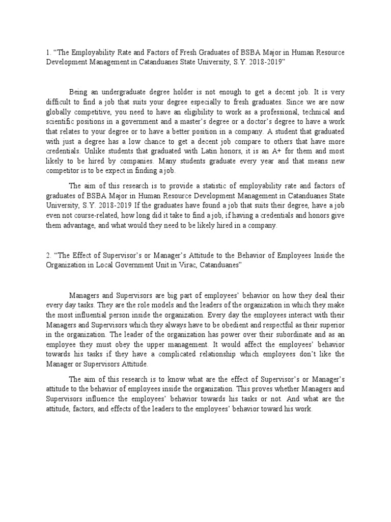 Employability of BSBA HRDM Graduates | PDF | Attitude (Psychology ...