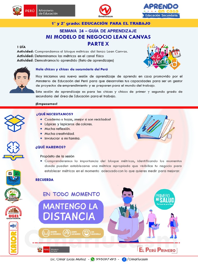 Semana 24 - 1° y 2° EPT - Guías de Aprendizaje - Mi Modelo de Negocio Lean Canvas X | PDF